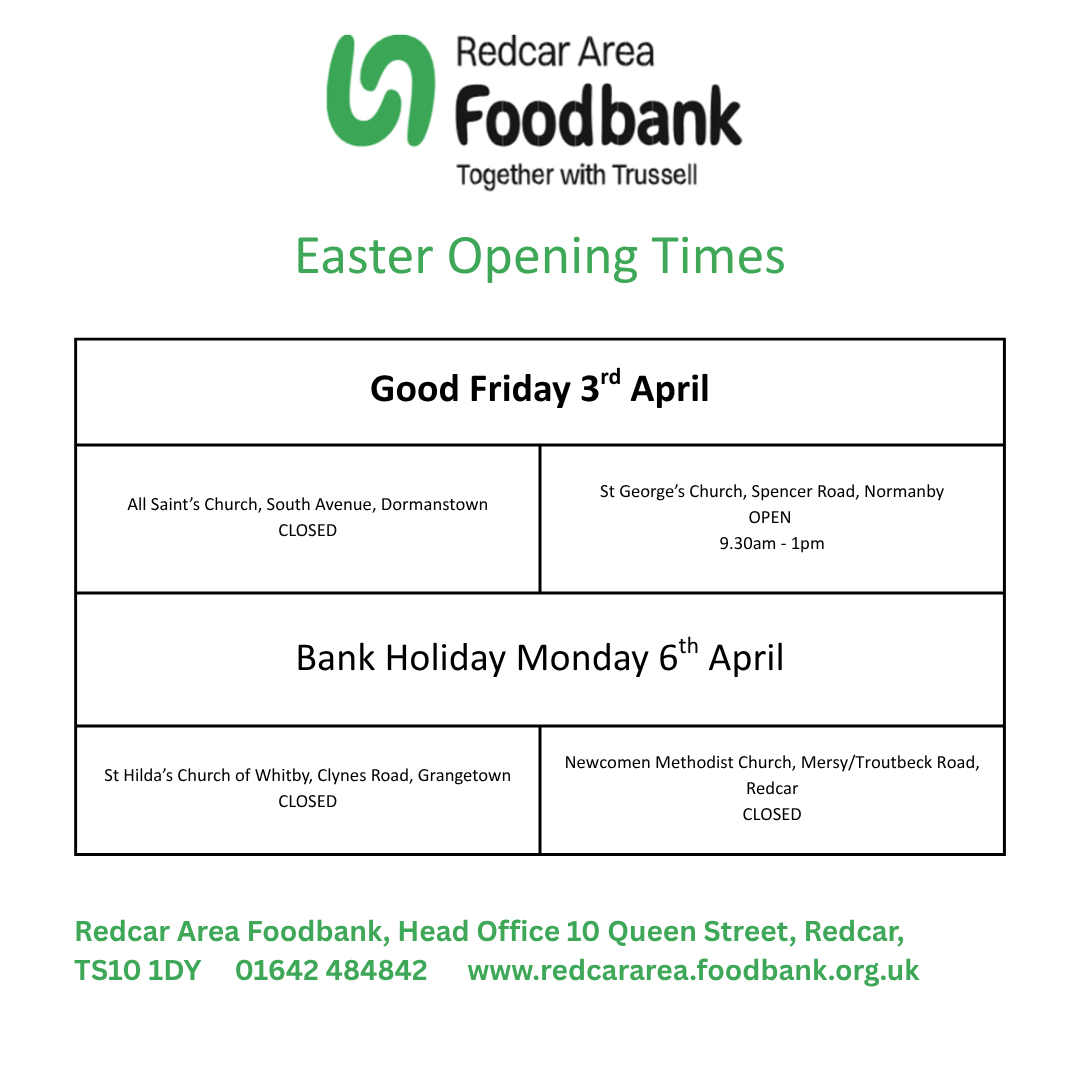 Foodbank Easter Opening Times | Redcar Area Foodbank